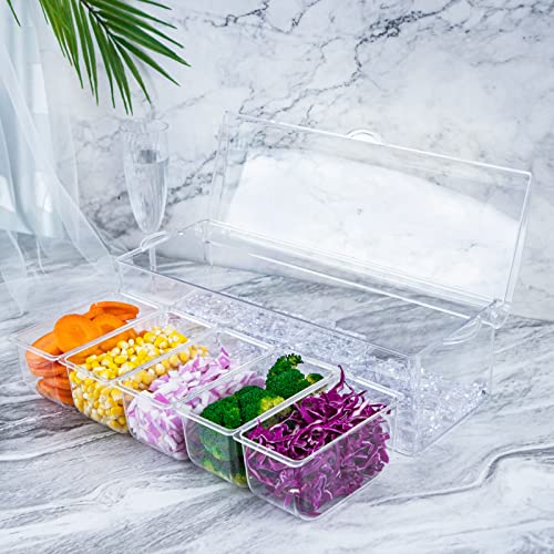 YOUBET Ice Chilled Condiment Server with 5 Removable Compartments-Ice Chilled Party Platter-Serving Tray Container-Plastic Storage Food Container Perfect for Wedding/Parties