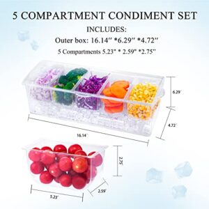 YOUBET Ice Chilled Condiment Server with 5 Removable Compartments-Ice Chilled Party Platter-Serving Tray Container-Plastic Storage Food Container Perfect for Wedding/Parties