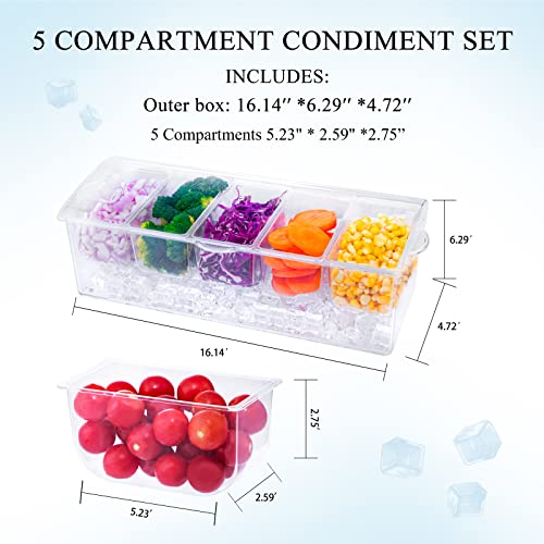 YOUBET Ice Chilled Condiment Server with 5 Removable Compartments-Ice Chilled Party Platter-Serving Tray Container-Plastic Storage Food Container Perfect for Wedding/Parties