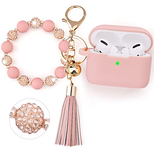 Case for Airpods Pro (2019), Filoto Silicone Airpod Pro Case Cover with Cute Bling Bracelet Keychain for Women Girls, Apple Airpods Pro Protective Wireless Charging Case (Pink)