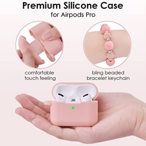 Case for Airpods Pro (2019), Filoto Silicone Airpod Pro Case Cover with Cute Bling Bracelet Keychain for Women Girls, Apple Airpods Pro Protective Wireless Charging Case (Pink)