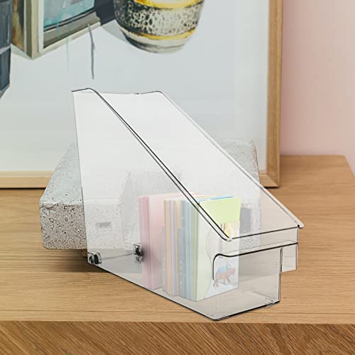 NUOBESTY Clothes Storage Organizer Open Storage Bin Plastic A4 Book Storage Box Trapezoid Sorting Basket Sundries Container with Handle for Book Magazine Key Jewelry Desktop Shelf