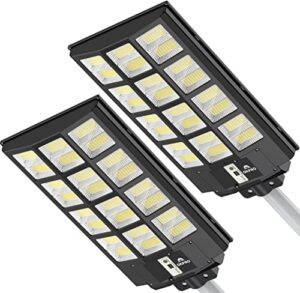 okpro solar street lights outdoor - 1200w solar parking lot lights, 7000k led solar lights, dusk to dawn, motion sensor, commercial grade