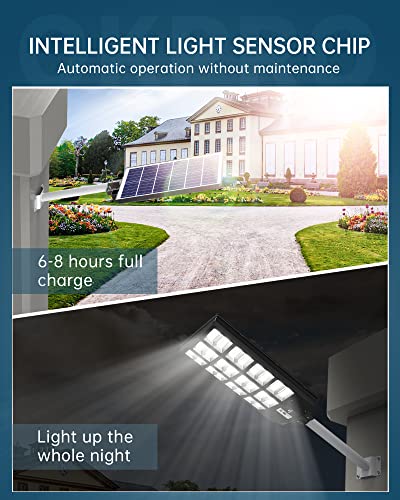 OKPRO Solar Street Lights Outdoor - 1200W Solar Parking Lot Lights, 7000K LED Solar Lights, Dusk to Dawn, Motion Sensor, Commercial Grade