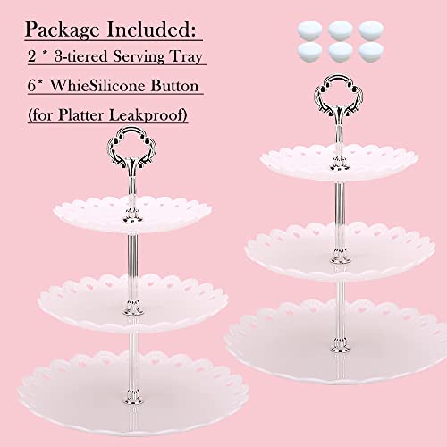 3 Tier Dessert Tray 2 Pack Cupcake Stand White Cake Holder 3-Tiered Serving Tray Large Round Lace Trays Table Decorations Platter for Party Wedding Serving Trays