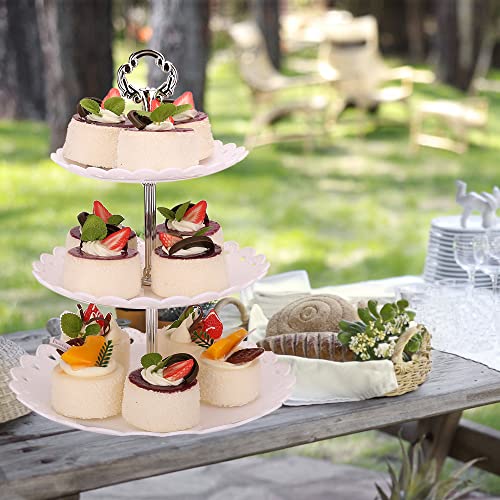 3 Tier Dessert Tray 2 Pack Cupcake Stand White Cake Holder 3-Tiered Serving Tray Large Round Lace Trays Table Decorations Platter for Party Wedding Serving Trays