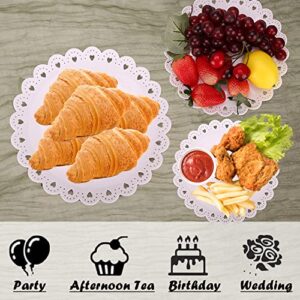 3 Tier Dessert Tray 2 Pack Cupcake Stand White Cake Holder 3-Tiered Serving Tray Large Round Lace Trays Table Decorations Platter for Party Wedding Serving Trays