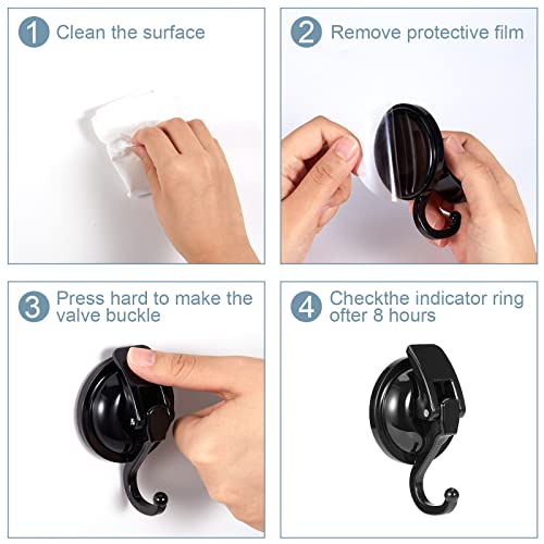 Suction Cup Hooks Reusable Heavy Duty Strong Without Punching for Bathroom and Restroom Shower,Easy to Install and Remove Use for Glass, Tiles, Windows, Smooth Doors and Mirrors (Black)