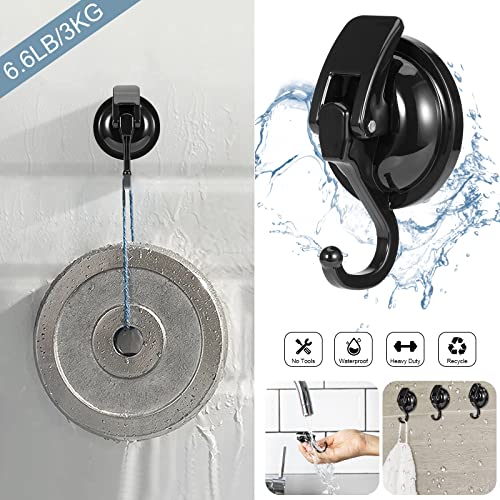 Suction Cup Hooks Reusable Heavy Duty Strong Without Punching for Bathroom and Restroom Shower,Easy to Install and Remove Use for Glass, Tiles, Windows, Smooth Doors and Mirrors (Black)