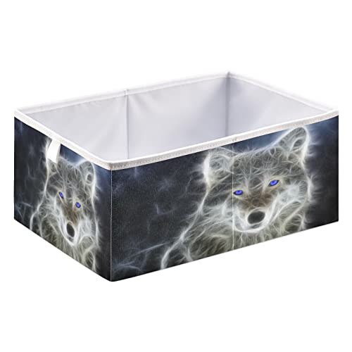 Blueangle Cool Wolf Animal Rectangle Storage Bin, 15.8 x 10.6 x 7 in, Large Collapsible Organizer Storage Basket for Home Décor（435）