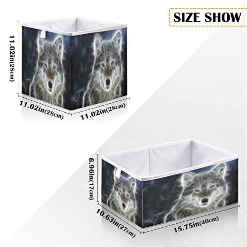 Blueangle Cool Wolf Animal Rectangle Storage Bin, 15.8 x 10.6 x 7 in, Large Collapsible Organizer Storage Basket for Home Décor（435）