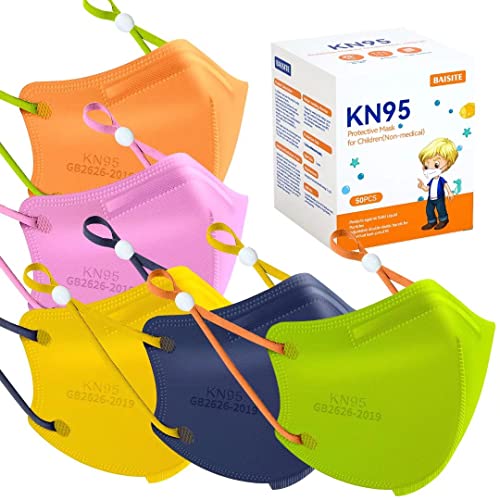 50 PCS Kids KN95 Masks for Children Disposable KN95 Face Masks with Adjustable Ear Loop for Boys Girls Multi Color