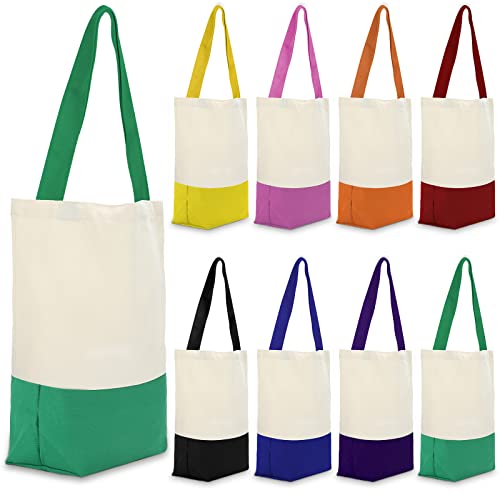 8 Packs Large Canvas Tote Bag Reusable Heavy Duty Beach Shopping Bag 12 Oz Christmas Cotton Grocery Bags Printable Canvas Bags Cloth Blank Tote with Handles and Solid Bottom, 17 x 13.8 x 4 Inches