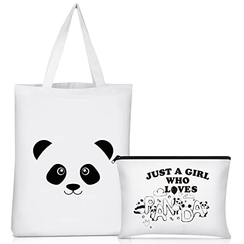 Eccliy 2 Pieces Panda Cosmetic Bag Makeup Zipper Pouch Bag Women Panda Tote Bag Just a Girl Who Loves Pandas for Girls Birthday Christmas Day Gift