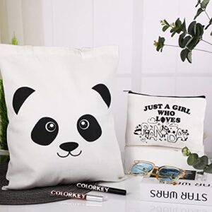 Eccliy 2 Pieces Panda Cosmetic Bag Makeup Zipper Pouch Bag Women Panda Tote Bag Just a Girl Who Loves Pandas for Girls Birthday Christmas Day Gift