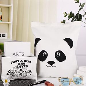 Eccliy 2 Pieces Panda Cosmetic Bag Makeup Zipper Pouch Bag Women Panda Tote Bag Just a Girl Who Loves Pandas for Girls Birthday Christmas Day Gift