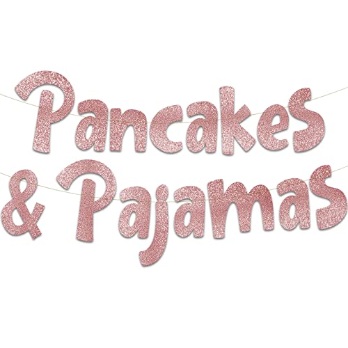 Pancakes & Pajamas Pink Glitter Banner – Slumber Party – Pajama Party – Girls Night In Decorations, Supplies, Favors and Gifts