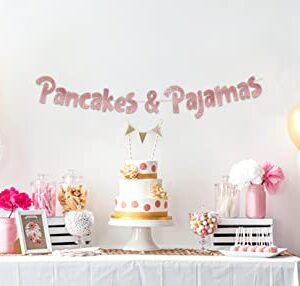 Pancakes & Pajamas Pink Glitter Banner – Slumber Party – Pajama Party – Girls Night In Decorations, Supplies, Favors and Gifts