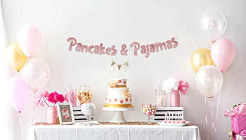 Pancakes & Pajamas Pink Glitter Banner – Slumber Party – Pajama Party – Girls Night In Decorations, Supplies, Favors and Gifts