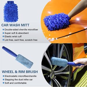 Manesi Car Detailing Brush Set,17PCS Drill Brush Set,Car Interior Detailing Kit & Car Wash Kit with Boar Hair Detail Brush and Cleaning Gel for Wheel,Dashboard,Air Vent,Leather and Exterior