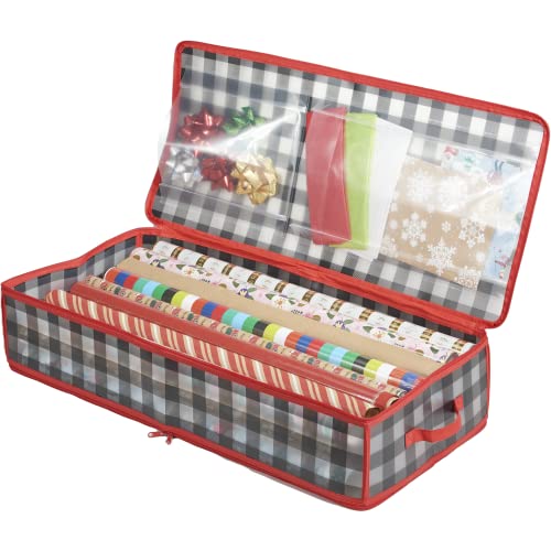 ZOBER Wrapping Paper Storage Containers - 33 Inch Gift Wrapping Organizer Storage W/Interior Pockets - Fits 20 Standard Rolls of Wrapping Paper, Bows, and Ribbons