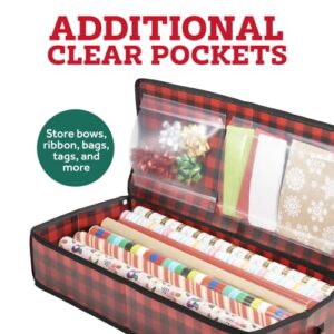 ZOBER Wrapping Paper Storage Containers - 33 Inch Gift Wrapping Organizer Storage W/Interior Pockets - Fits 20 Standard Rolls of Wrapping Paper, Bows, and Ribbons