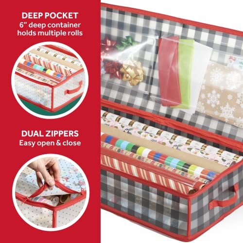 ZOBER Wrapping Paper Storage Containers - 33 Inch Gift Wrapping Organizer Storage W/Interior Pockets - Fits 20 Standard Rolls of Wrapping Paper, Bows, and Ribbons