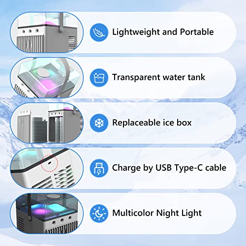 2023 New SXhyf Portable Air Conditioner, Evaporative Air Cooler Pro 3 in 1, Rechargeable Portable AC with 3 Wind Speed & Night Light, Portable Air Cooler, Desk Fan for Home Room Desktop Camping