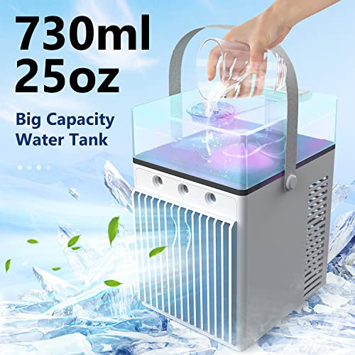 2023 New SXhyf Portable Air Conditioner, Evaporative Air Cooler Pro 3 in 1, Rechargeable Portable AC with 3 Wind Speed & Night Light, Portable Air Cooler, Desk Fan for Home Room Desktop Camping