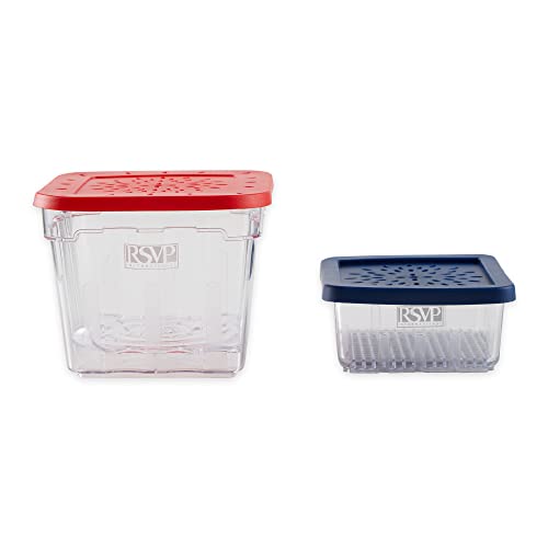 RSVP International Reusable Food Storage Collection Berry Keeper Set, Red 5.125x4.125, Blue 4.25x2.125