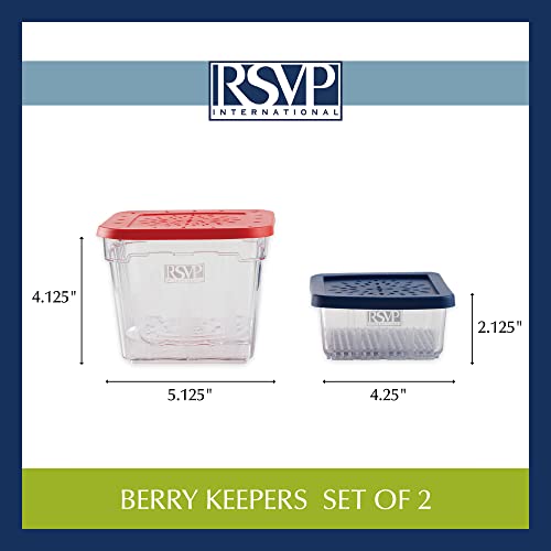 RSVP International Reusable Food Storage Collection Berry Keeper Set, Red 5.125x4.125, Blue 4.25x2.125