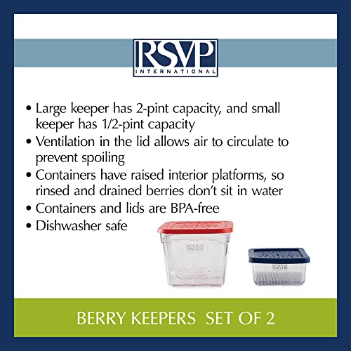 RSVP International Reusable Food Storage Collection Berry Keeper Set, Red 5.125x4.125, Blue 4.25x2.125