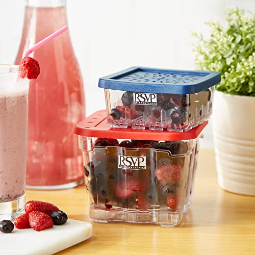 RSVP International Reusable Food Storage Collection Berry Keeper Set, Red 5.125x4.125, Blue 4.25x2.125