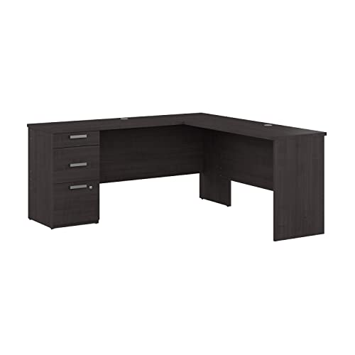 Bestar Ridgeley L Shaped Desk with Storage in Charcoal Maple, 65W