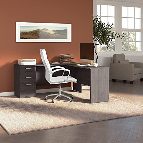 Bestar Ridgeley L Shaped Desk with Storage in Charcoal Maple, 65W