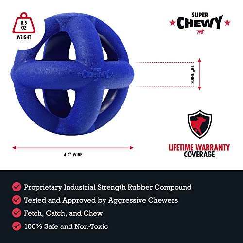 SuperChewy Tough Dog Cage Ball Toy | Lifetime Replacement Guarantee | Strong Natural Rubber | Great Dog Fetch Toy | Chew Toy for Dogs | Ultra Durable Chew Toy for Aggressive Chewers | For Large Breeds