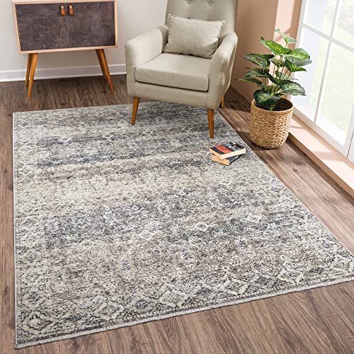 Bloom Rugs Caria Washable Non-Slip 5x7 Rug - Beige Brown/Teal Area Rug for Living Room, Bedroom, Dining Room and Kitchen - Exact Size: 5' x 7'