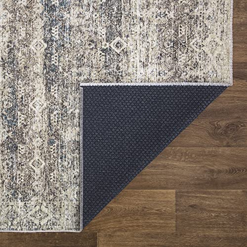 Bloom Rugs Caria Washable Non-Slip 5x7 Rug - Beige Brown/Teal Area Rug for Living Room, Bedroom, Dining Room and Kitchen - Exact Size: 5' x 7'