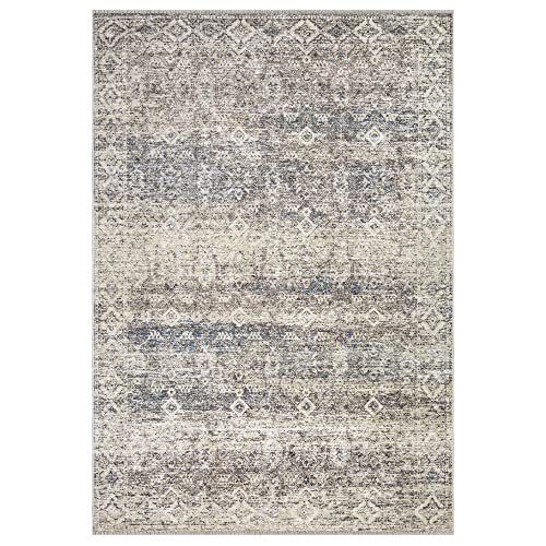 Bloom Rugs Caria Washable Non-Slip 5x7 Rug - Beige Brown/Teal Area Rug for Living Room, Bedroom, Dining Room and Kitchen - Exact Size: 5' x 7'