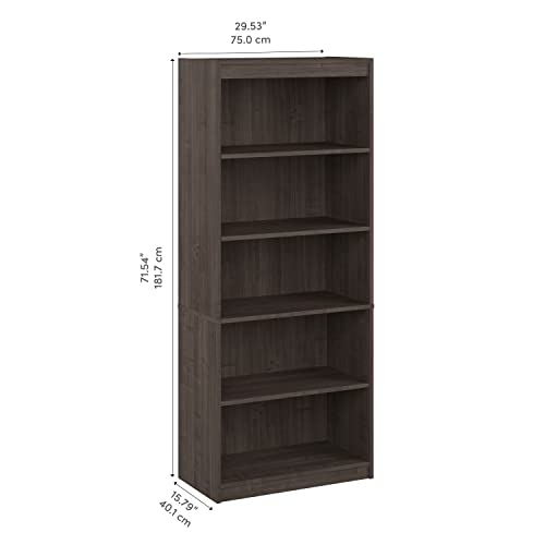 Bestar Logan 30W 5 Shelf Bookcase in Medium Gray Maple