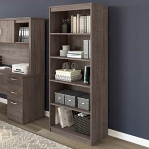 Bestar Logan 30W 5 Shelf Bookcase in Medium Gray Maple