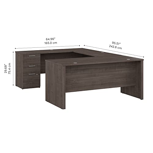 Bestar Logan U Shaped Desk in Medium Gray Maple, 65W