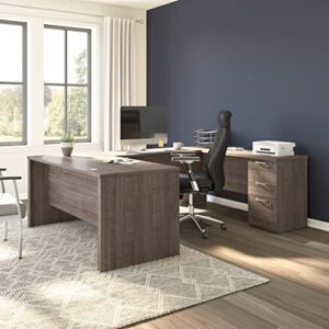 Bestar Logan U Shaped Desk in Medium Gray Maple, 65W