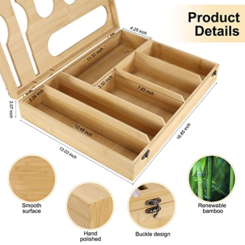 With Cutter Foil and Plastic Wrap and Ziplock Bag Storage Organizer,Quality Bamboo Food Bag Dispenser for Kitchen Drawer - Compatible with Gallon,Quart,Sandwich,Snack, Variety Size Bags,Wax,Parchment