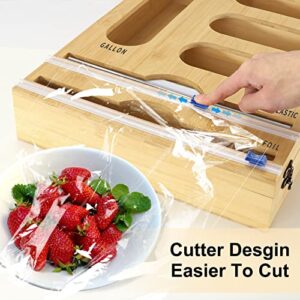 With Cutter Foil and Plastic Wrap and Ziplock Bag Storage Organizer,Quality Bamboo Food Bag Dispenser for Kitchen Drawer - Compatible with Gallon,Quart,Sandwich,Snack, Variety Size Bags,Wax,Parchment