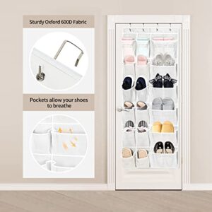 Over The Door Mesh Pocket Shoe Organizer, 18 Large Breathable Durable Pockets with 4 High-end Hooks, Storage Rack for Shoes, Sneakers and Accessories (59" x 21",White) (White)