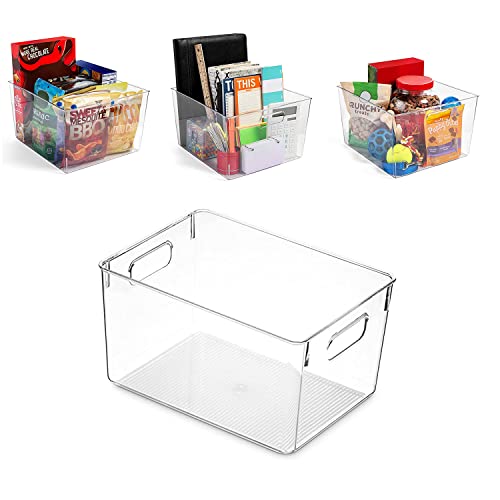 Stackable Storage Box with Handles, Clear Pantry Organizer Bins, Food Storage Basket for Kitchen, Countertops, Cabinets, Refrigerator, Freezer, Bedrooms, Bathrooms, 24x13x12CM