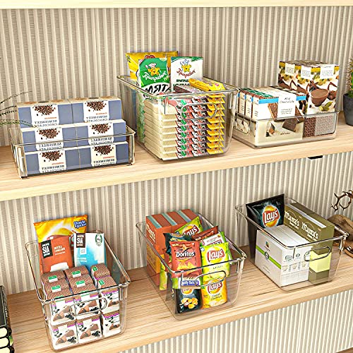 Stackable Storage Box with Handles, Clear Pantry Organizer Bins, Food Storage Basket for Kitchen, Countertops, Cabinets, Refrigerator, Freezer, Bedrooms, Bathrooms, 24x13x12CM