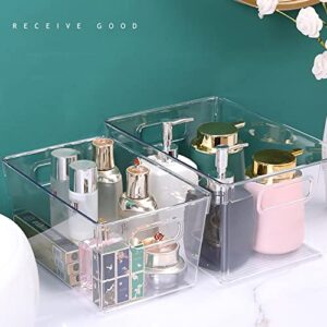 Stackable Storage Box with Handles, Clear Pantry Organizer Bins, Food Storage Basket for Kitchen, Countertops, Cabinets, Refrigerator, Freezer, Bedrooms, Bathrooms, 24x13x12CM