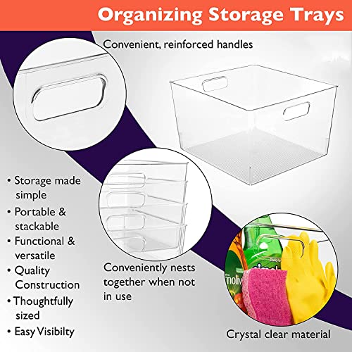 Stackable Storage Box with Handles, Clear Pantry Organizer Bins, Food Storage Basket for Kitchen, Countertops, Cabinets, Refrigerator, Freezer, Bedrooms, Bathrooms, 24x13x12CM